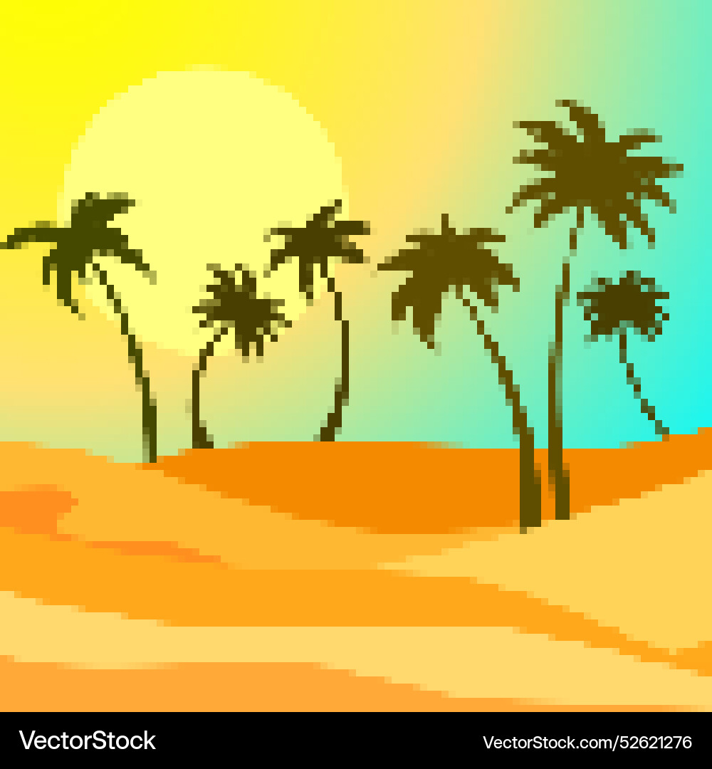 Pixel desert landscape with palm trees and sand Vector Image