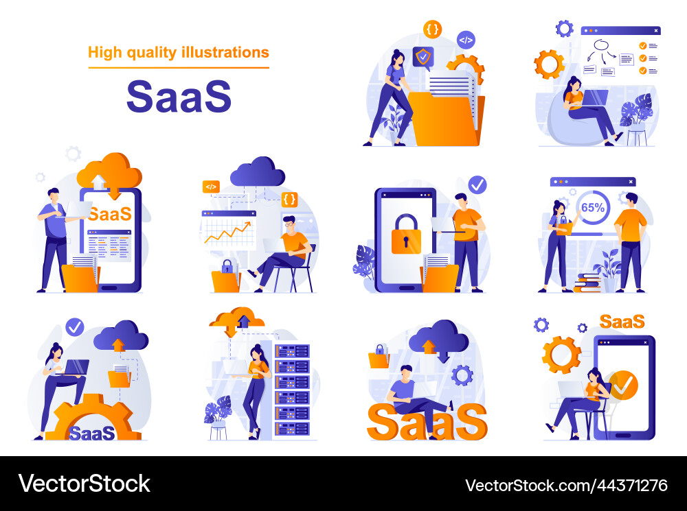 Saas web concept with people scenes set in flat Vector Image