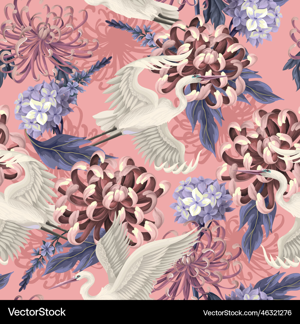 Seamless pattern with white heron Royalty Free Vector Image