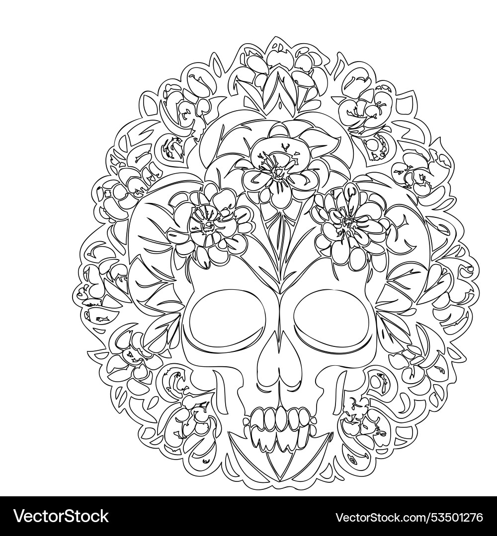 Skull mandala outline sketch Royalty Free Vector Image