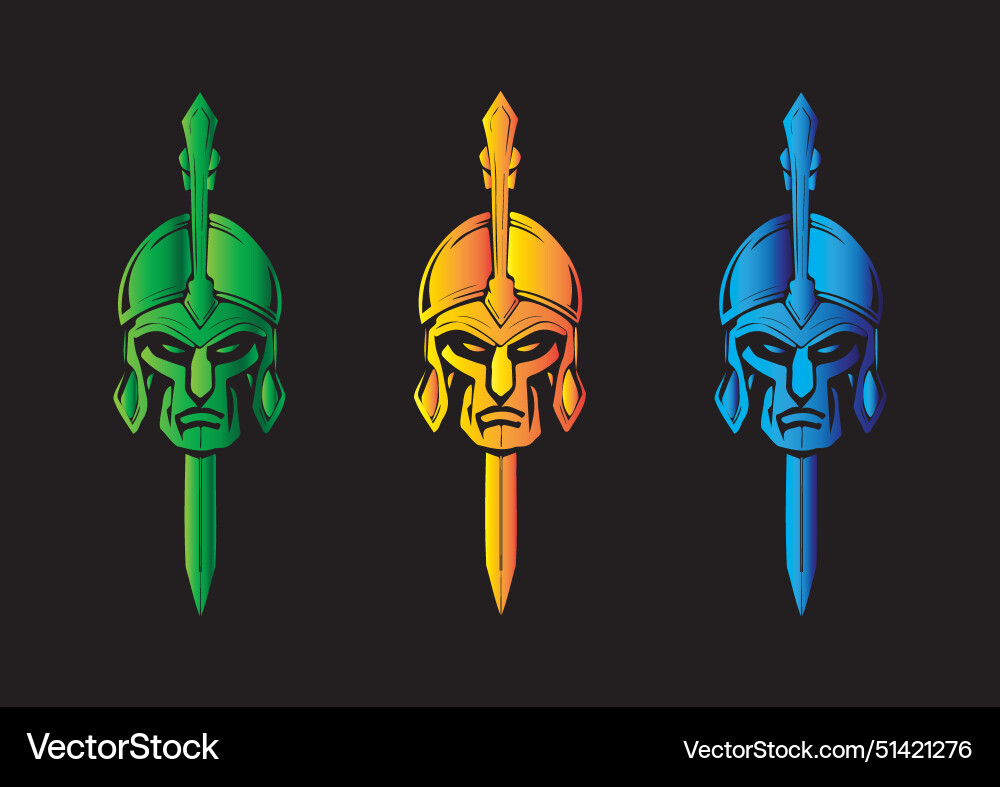 Three matching logos with elements of helmets Vector Image