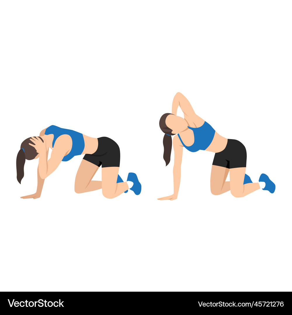 Woman doing exercise in thoracic rotation pose Vector Image
