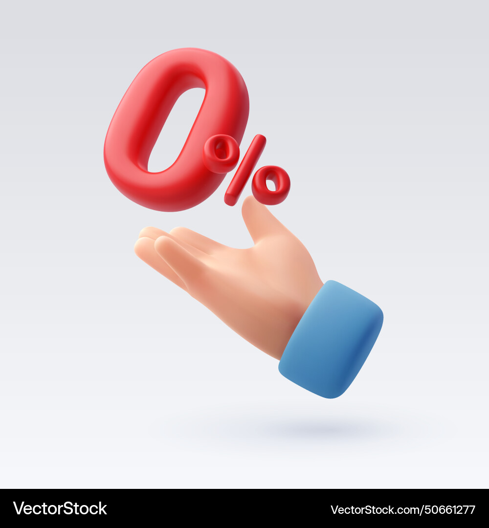 3d human hand receive zero percent interest Vector Image