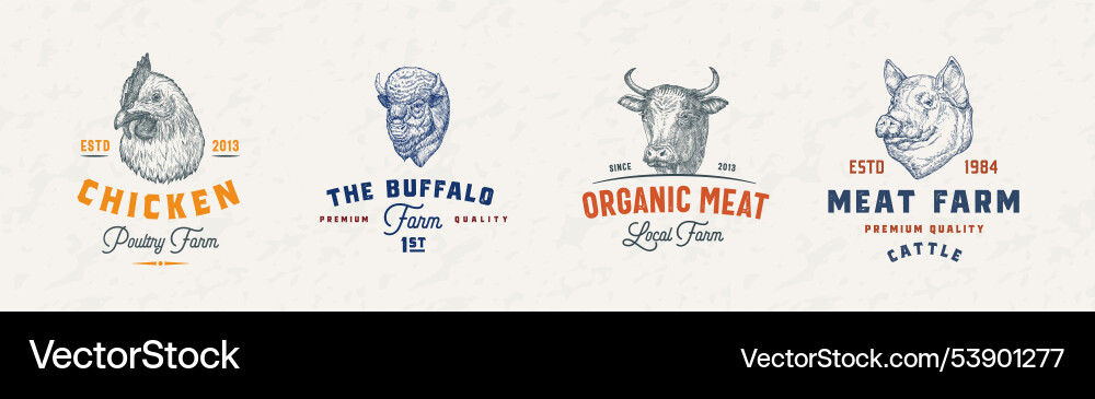 Beef chicken and pork meat badges logo templates Vector Image