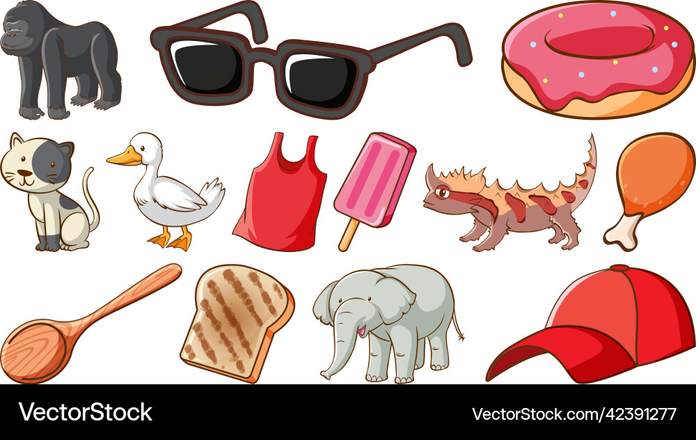 Cute animals and other objects Royalty Free Vector Image