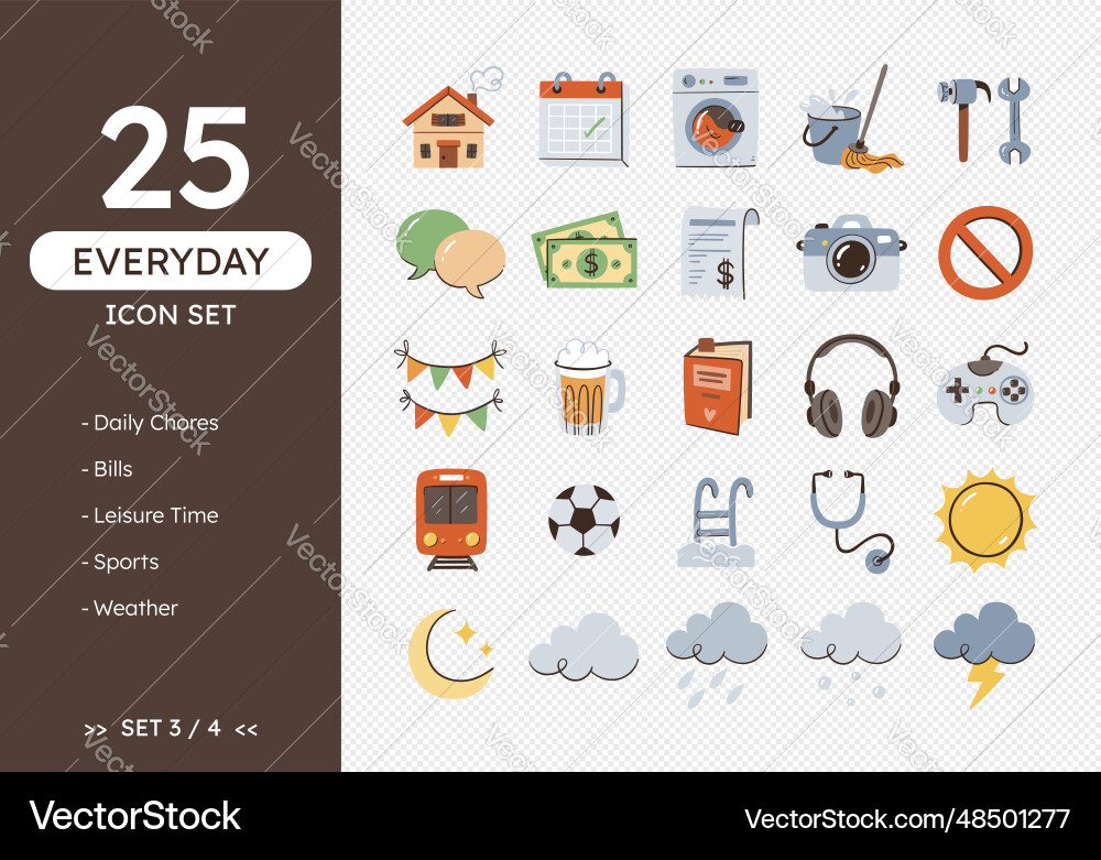 Everyday colorful icon collection Royalty Free Vector Image