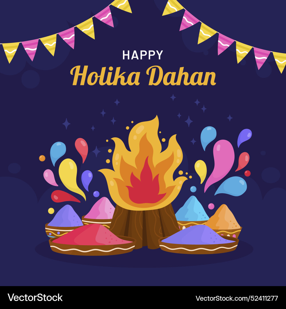 Flat holika dahan festival Royalty Free Vector Image