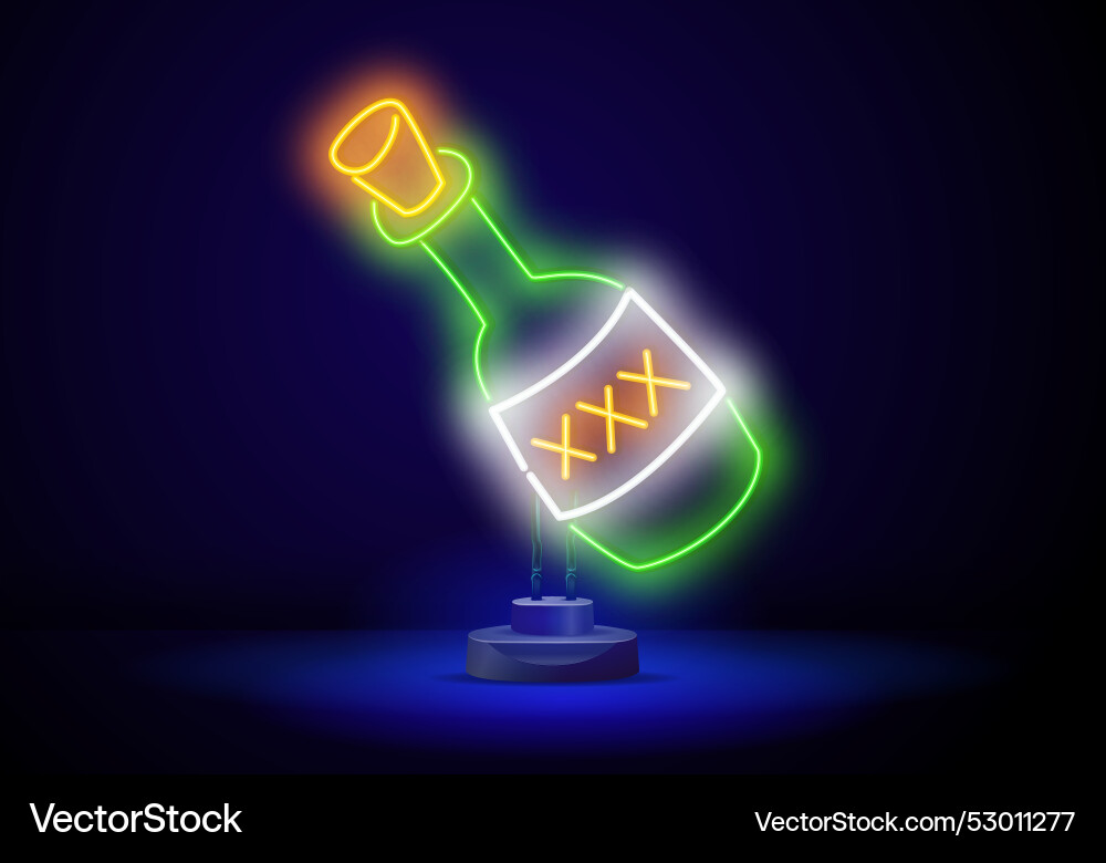 Neon rum bottle champagne sign modern Royalty Free Vector