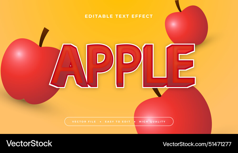 Red and yellow apple 3d editable text effect Vector Image