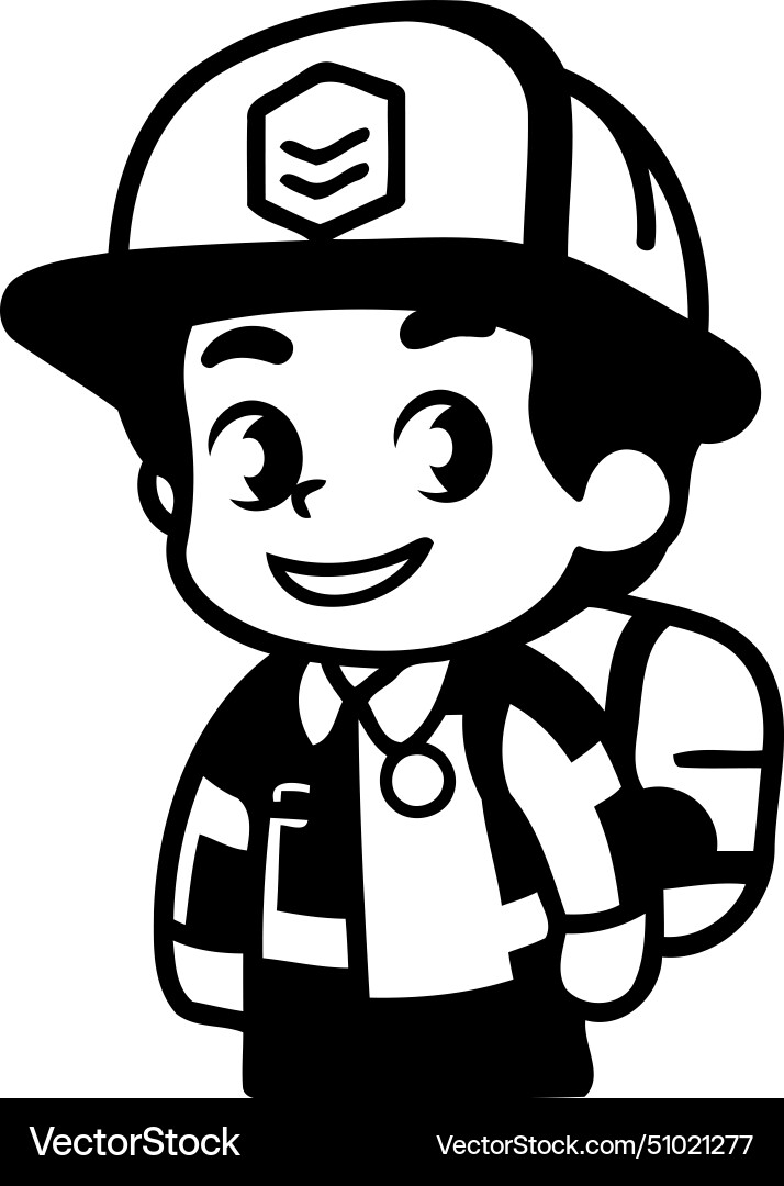 Smiling fireman cartoon character cute and funny Vector Image