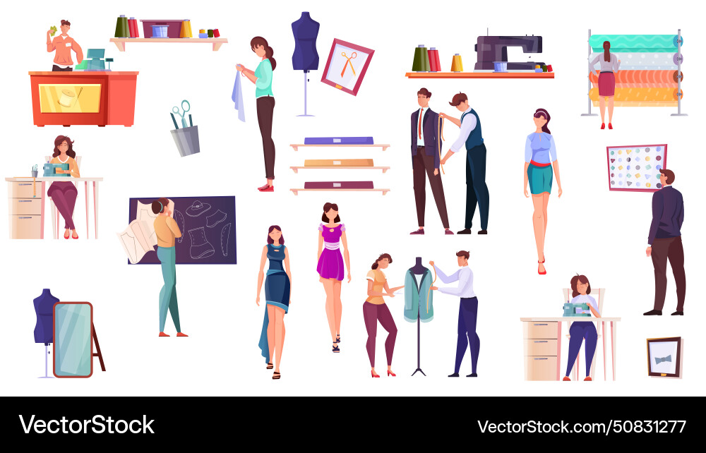 Tailoring flat icons set Royalty Free Vector Image