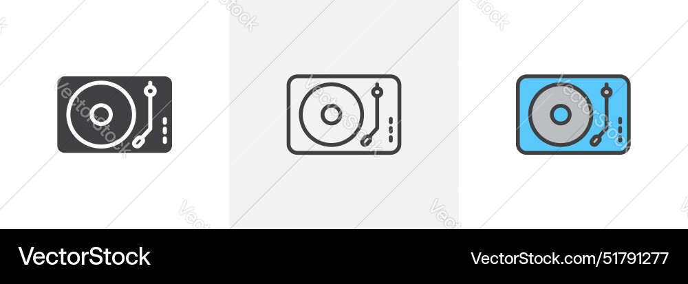 Turntable icon set black filled and outlined style