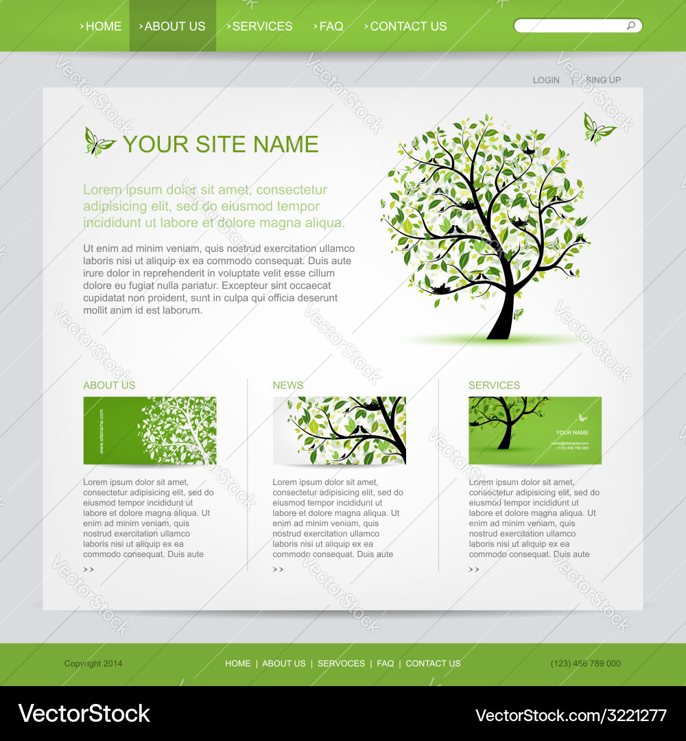 Website design template with green tree Royalty Free Vector