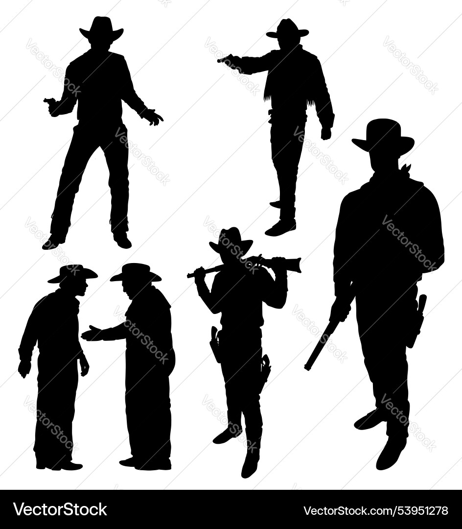 Cowboy with hat and rope pose action silhouette Vector Image