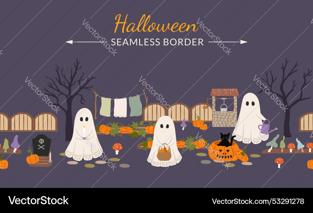 Halloween seamless border cute ghosts Royalty Free Vector
