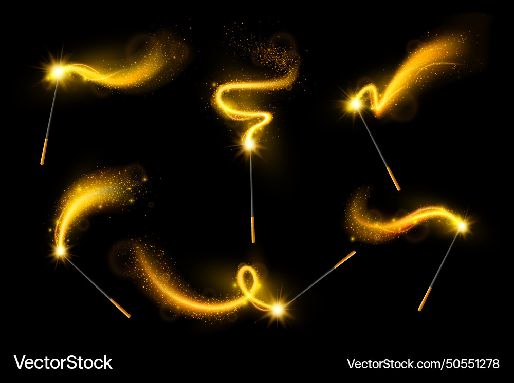 Magic wand realistic set Royalty Free Vector Image