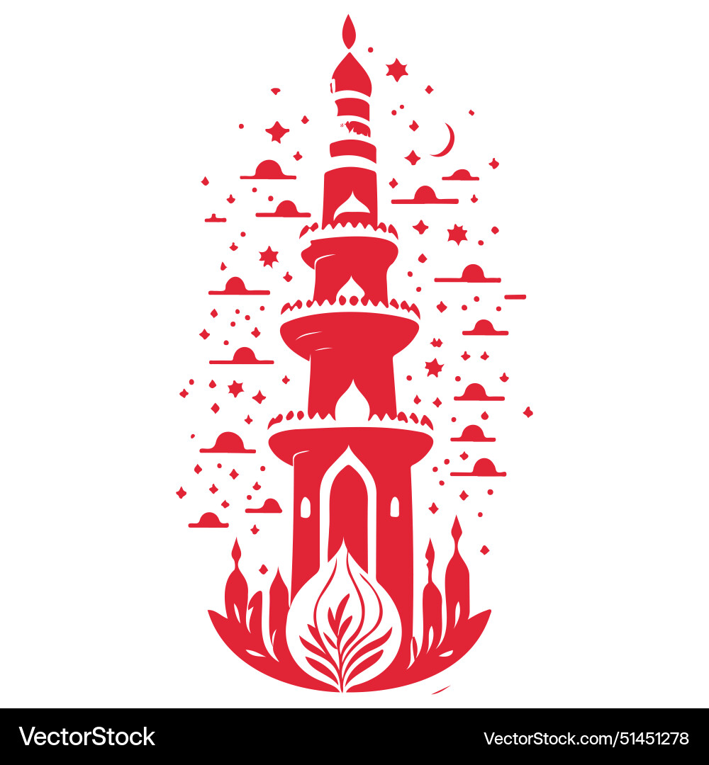 Red minaret ramadan sketch draw Royalty Free Vector Image