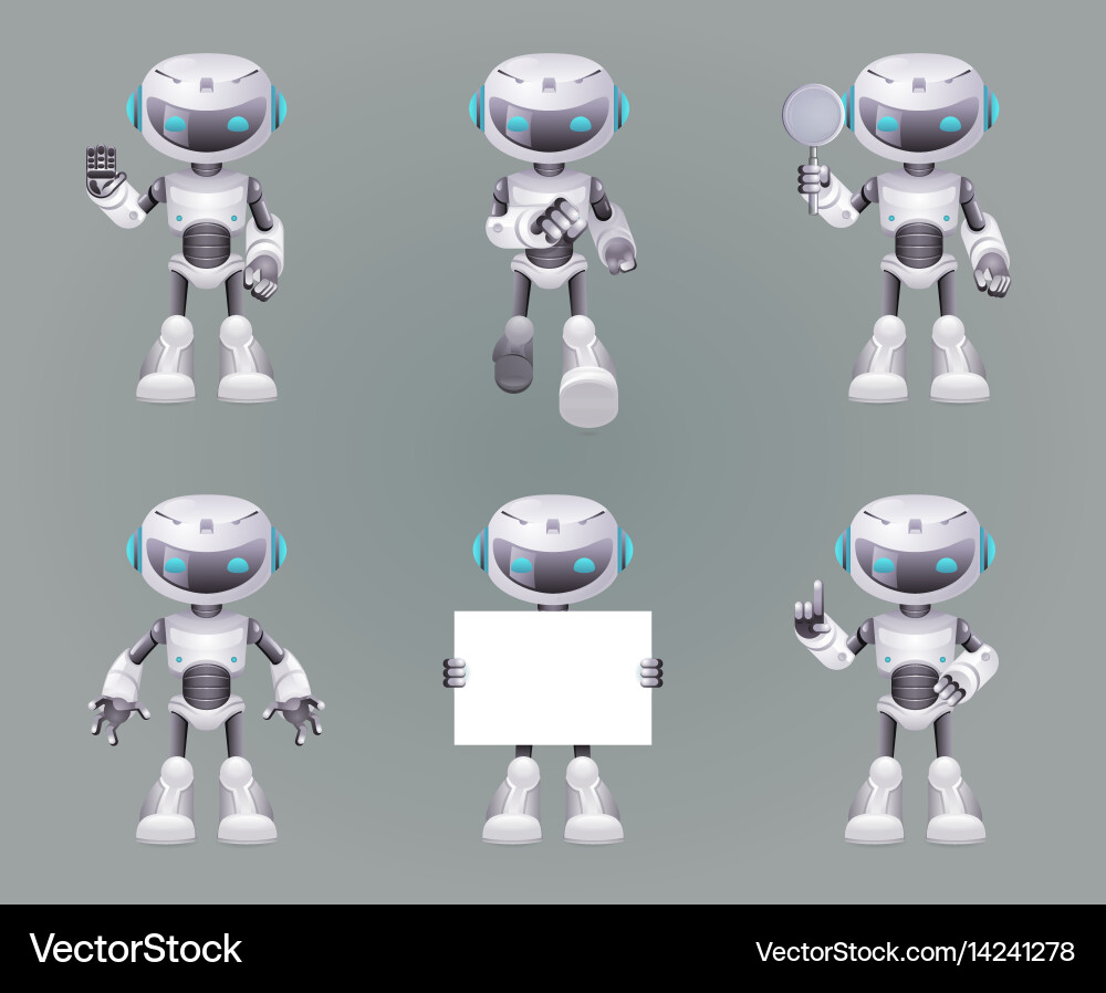 Robots in Various Poses Royalty Free Vector Image