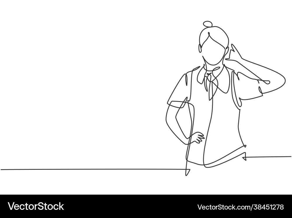 Single one line drawing flight attendant Vector Image