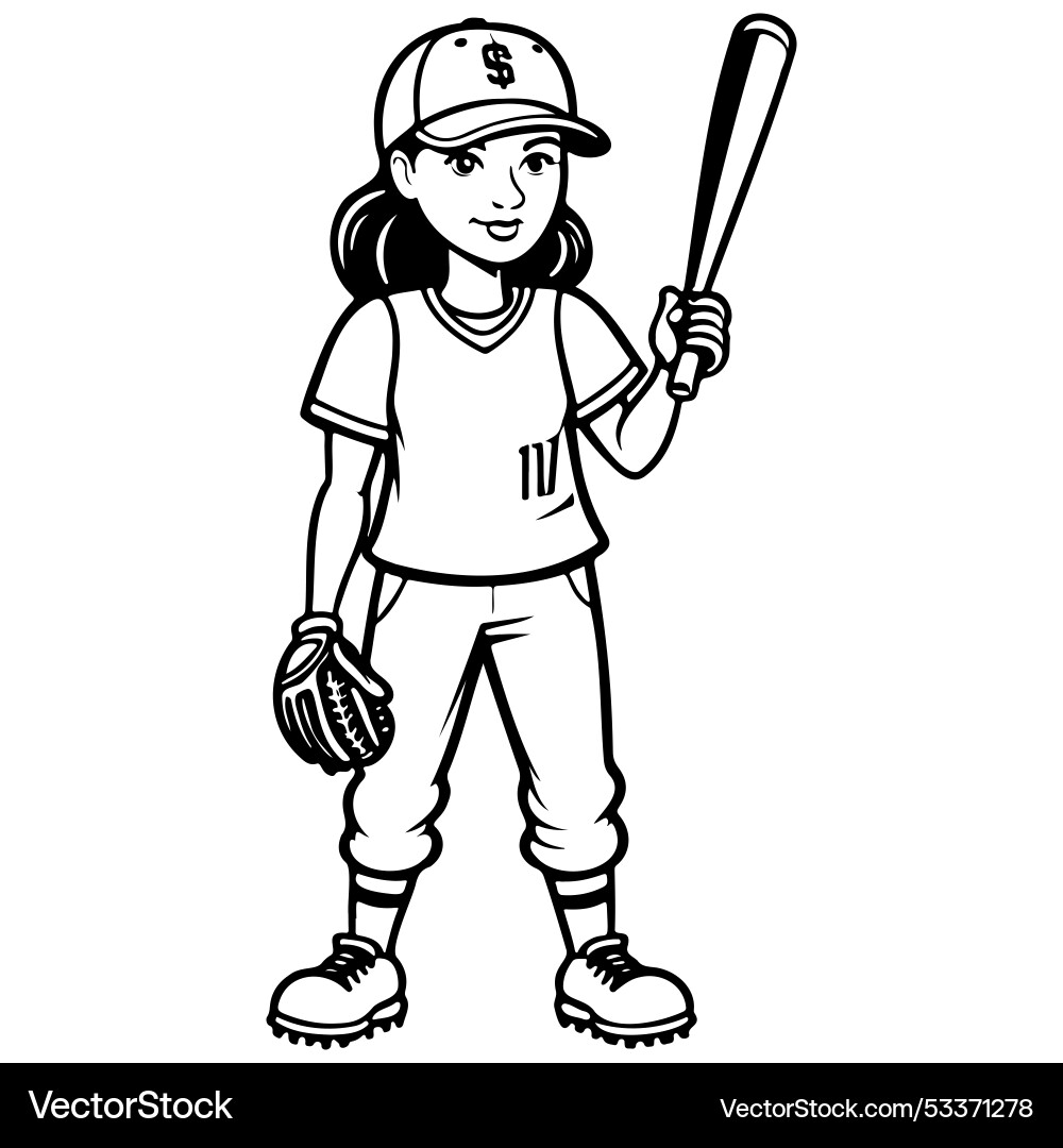Softball engrave hand drawn line transparent Vector Image