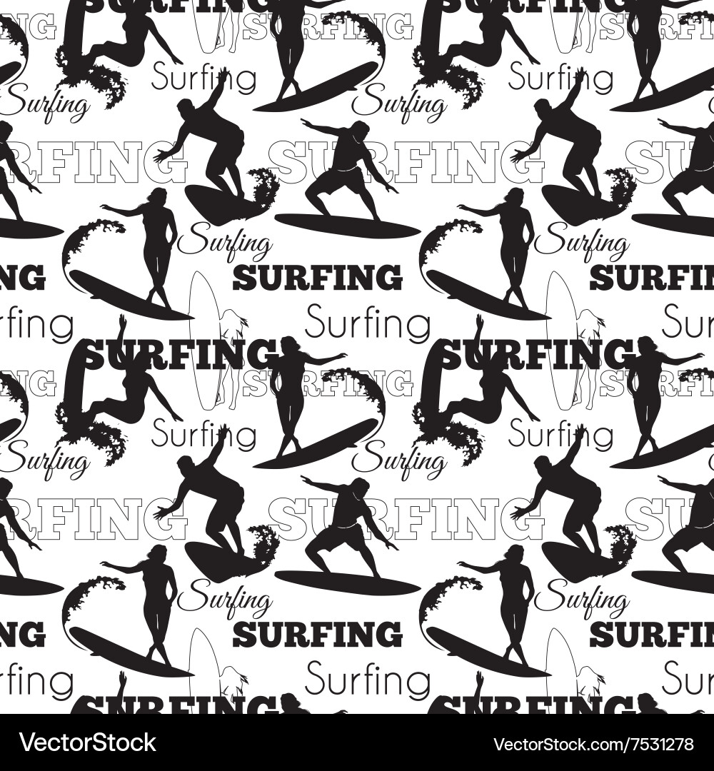 Surfing people california black and white Vector Image