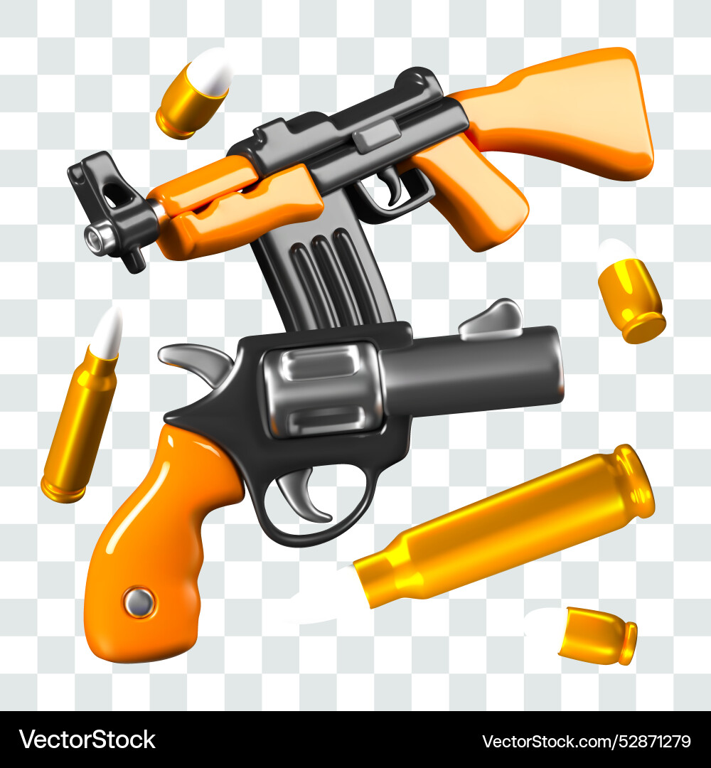 Composition with revolver and machine gun Vector Image