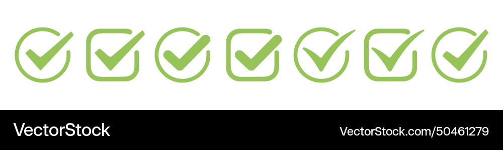 Green check mark icon set circle and square tick Vector Image