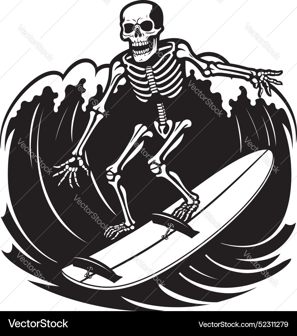 Skeleton surf crew cartoon logo design Royalty Free Vector