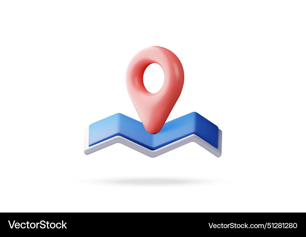 3d cartoon folded map with location pin Royalty Free Vector