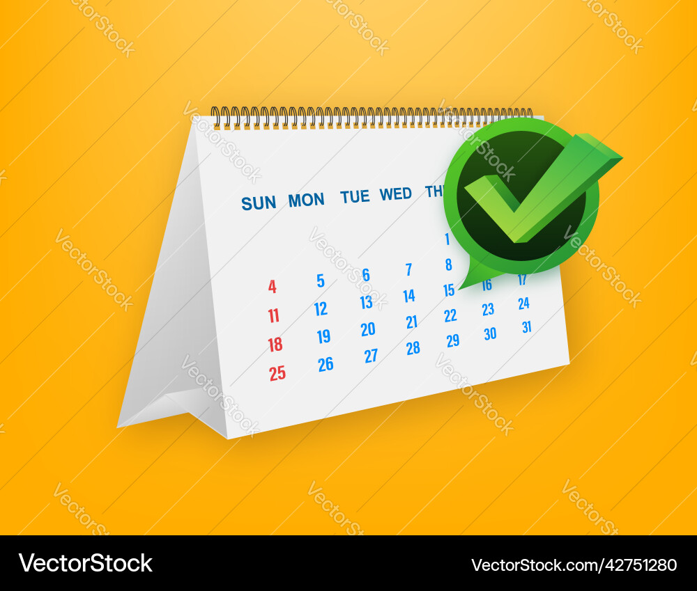 Calendar with checkmark or tick approved Vector Image