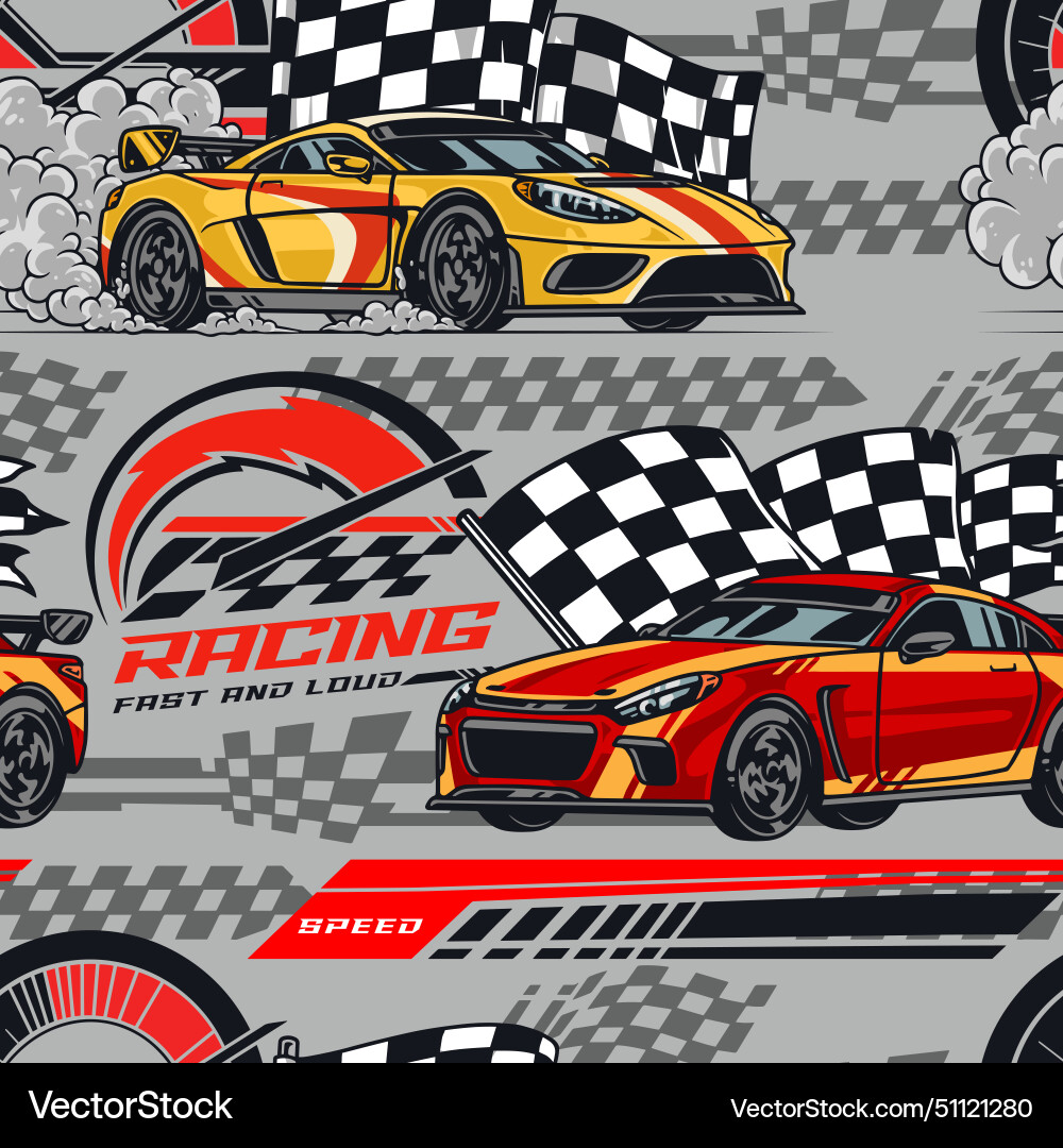 Street racing colorful seamless pattern Royalty Free Vector