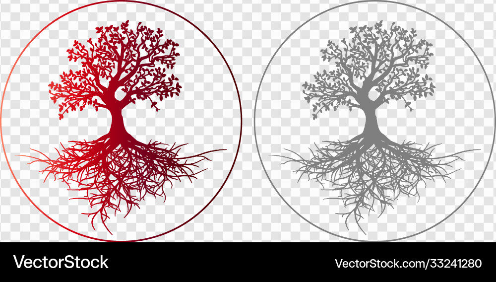 Tree life with roots red gradient design Vector Image