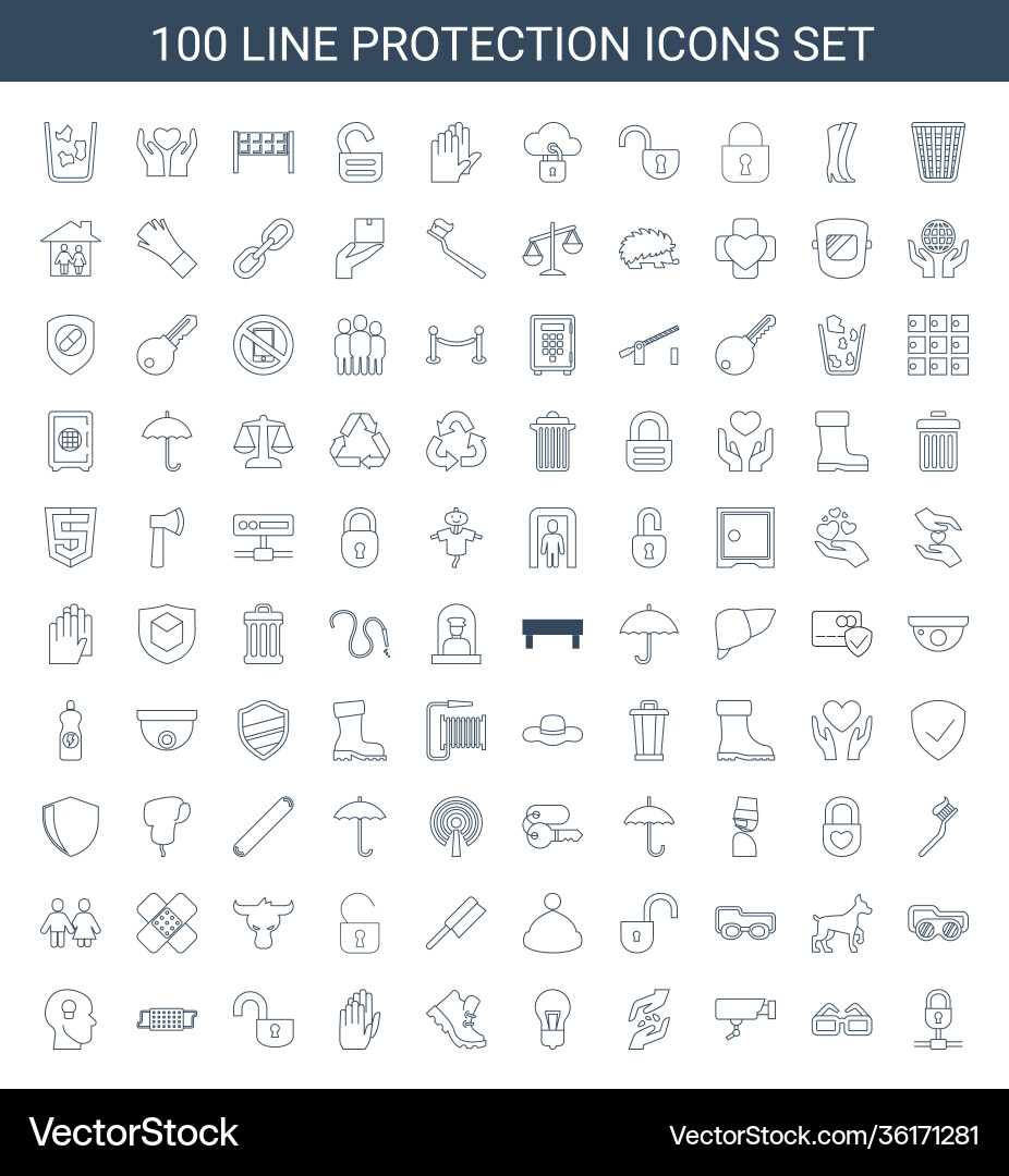 100 protection icons Royalty Free Vector Image