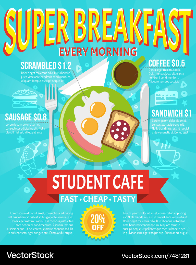 Breakfast poster Royalty Free Vector Image - VectorStock