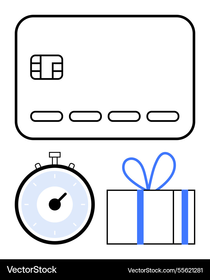 Credit card timer and gift box Royalty Free Vector Image