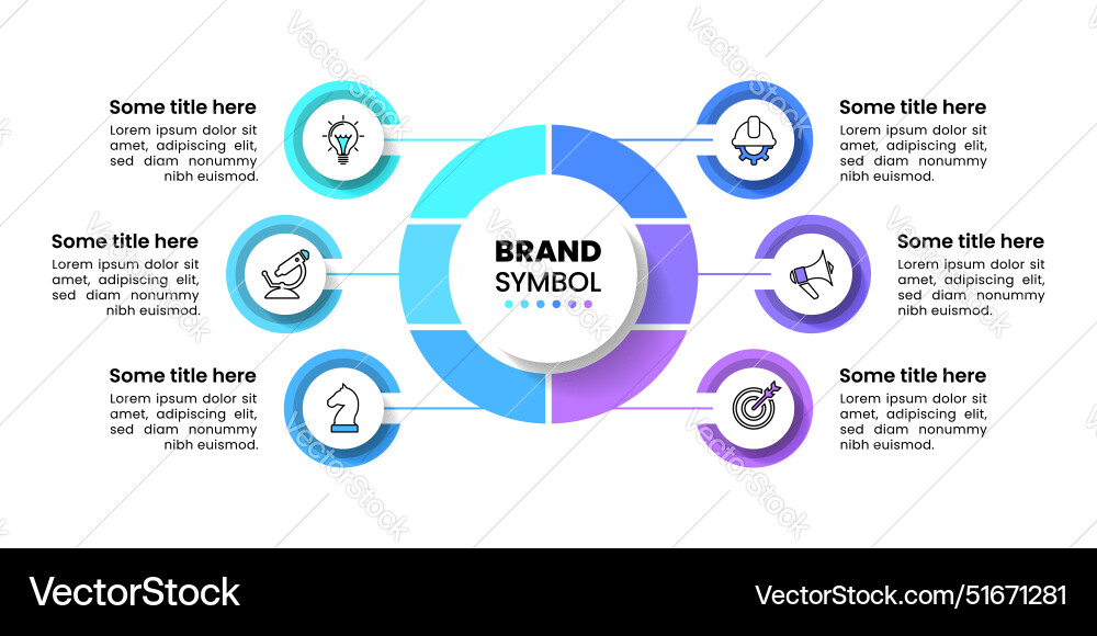 Infographic template 6 linked circles Royalty Free Vector