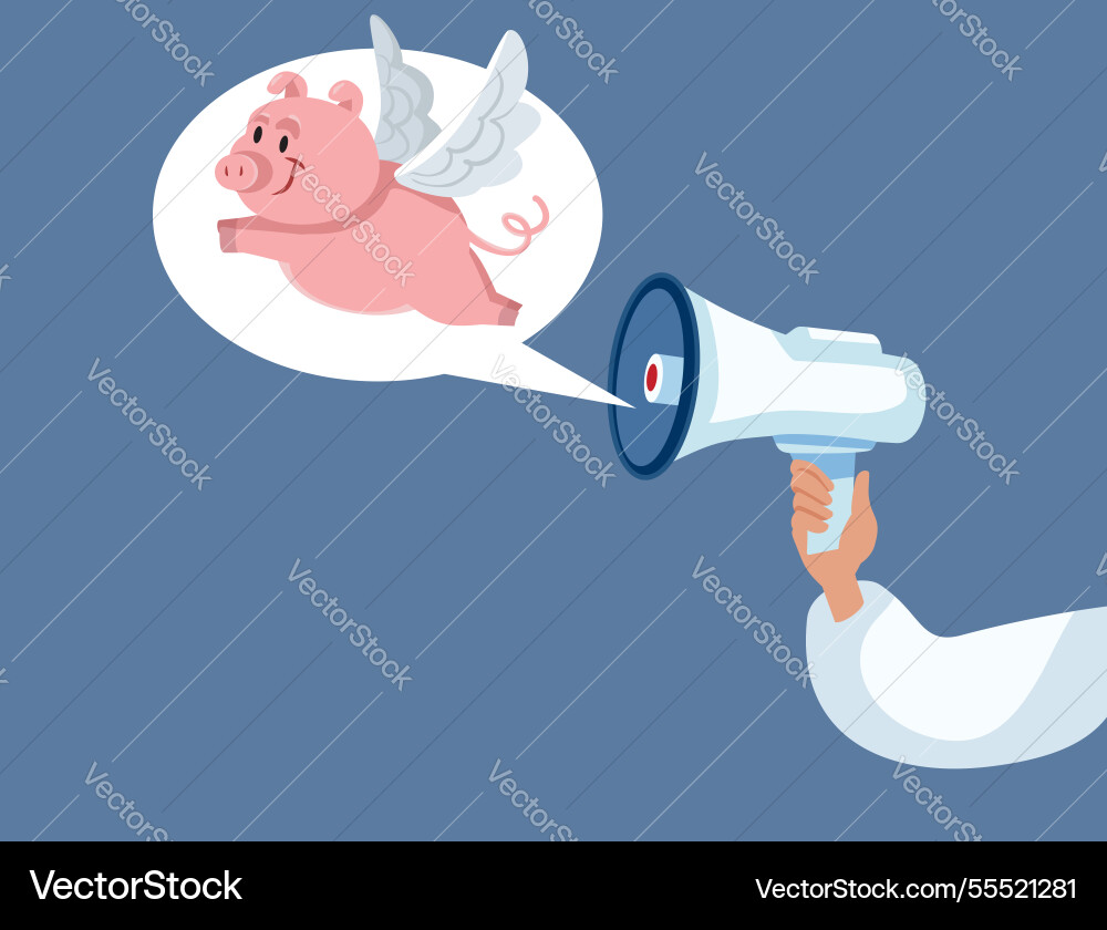 Person spreading false rumors about pigs flying Vector Image