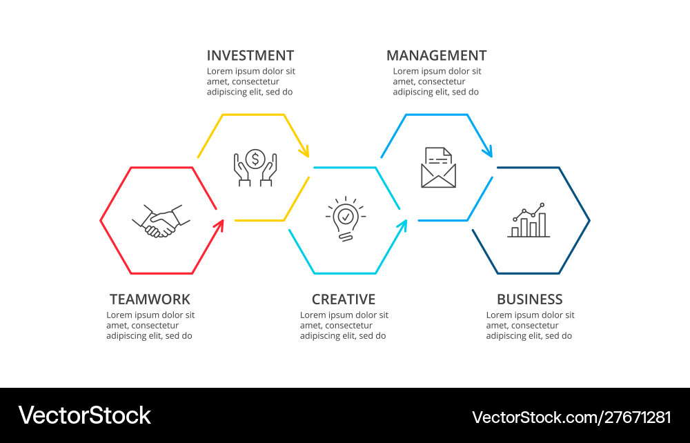 Thin line flat hexagons for infographic template Vector Image