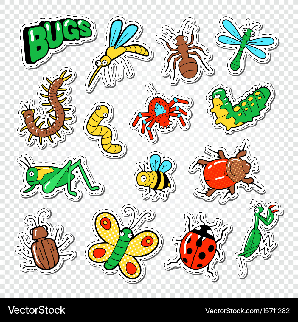 Bugs and insects stickers badges patches Vector Image