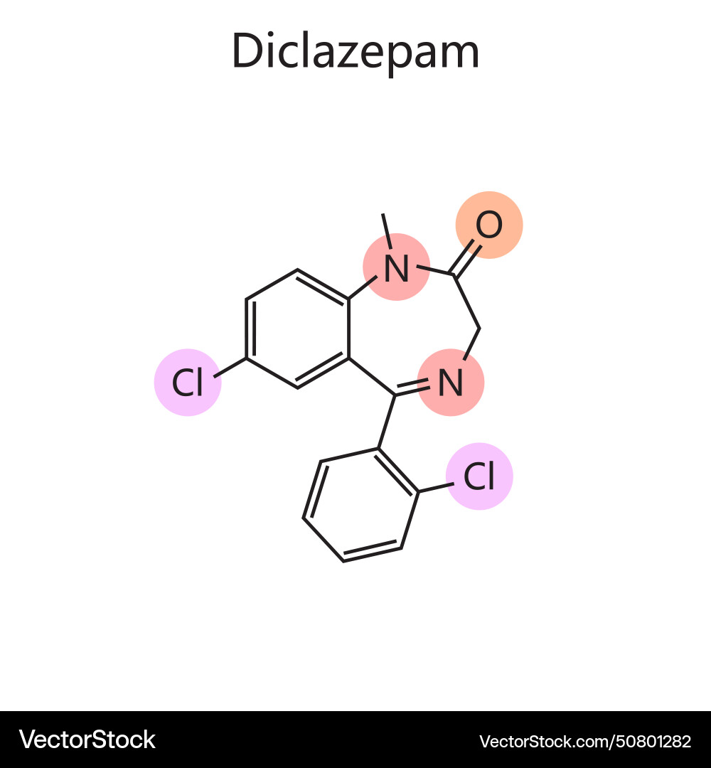 Chemical formula diclazepam diagram Royalty Free Vector