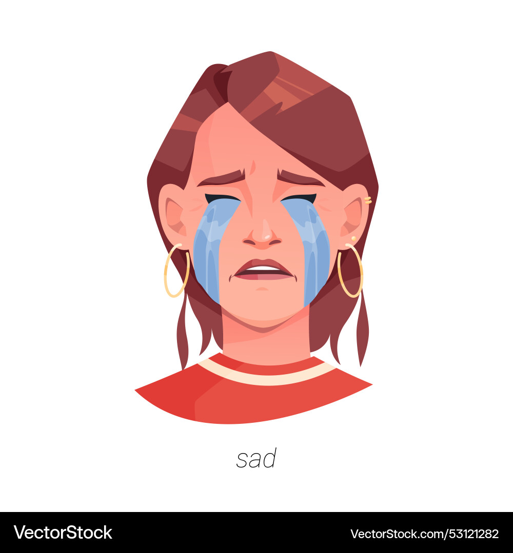 Crying woman sad facial expression Royalty Free Vector Image