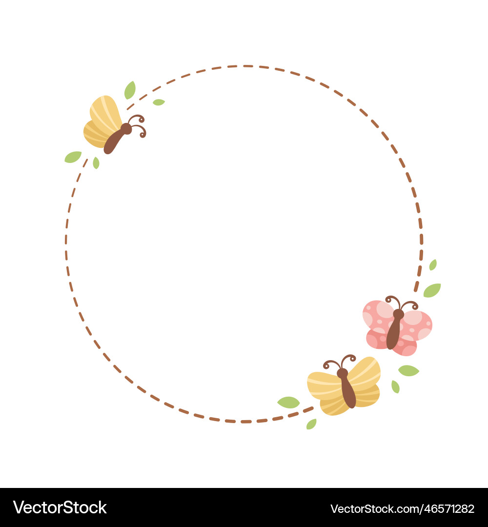 Cute round floral butterfly frame spring summer Vector Image