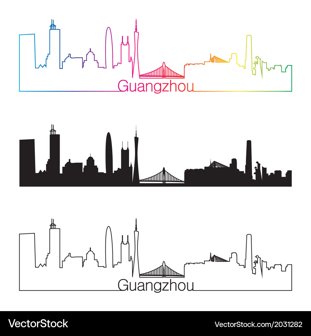 Guangzhou skyline linear style with rainbow Vector Image