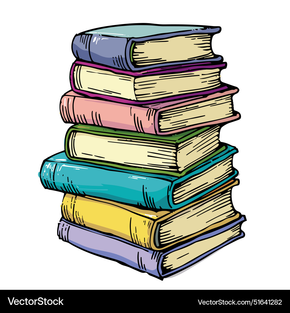 Stack colorful books cartoon style education Vector Image