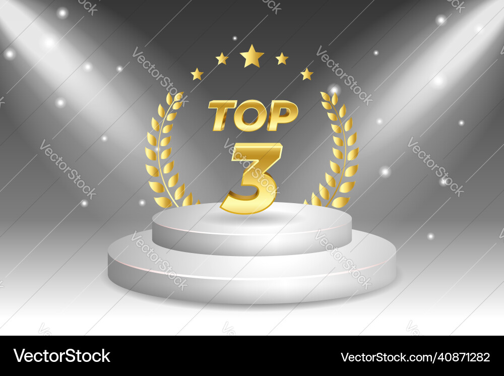 Top 3 award cup golden trophy with laurel Vector Image