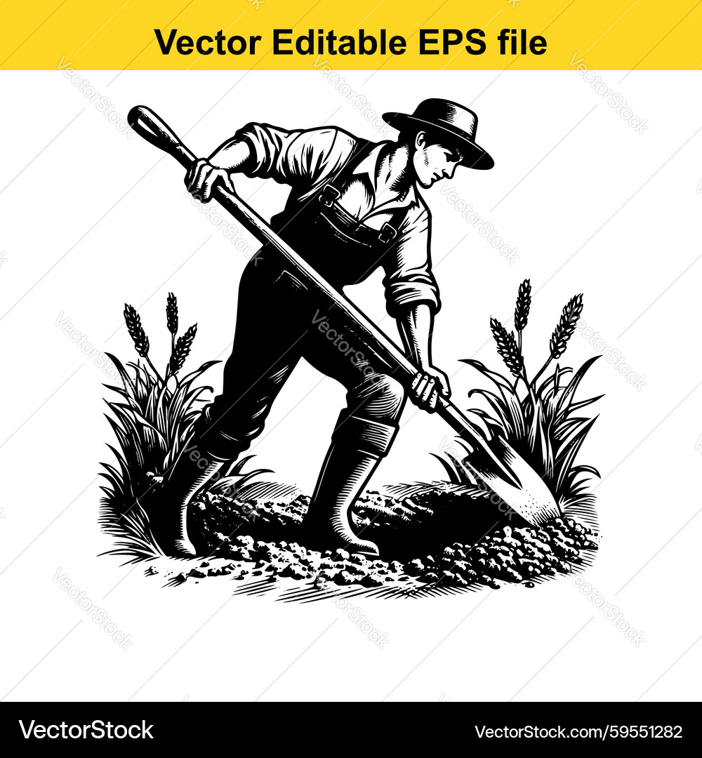 Vintage Farmer Digging Field Royalty Free Vector Image