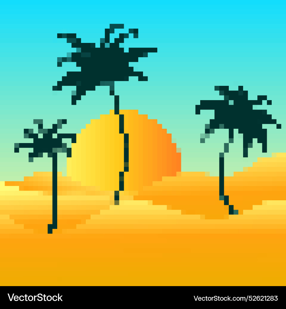 Pixel desert landscape with palm trees and sand – Royalty-Free Vector ...