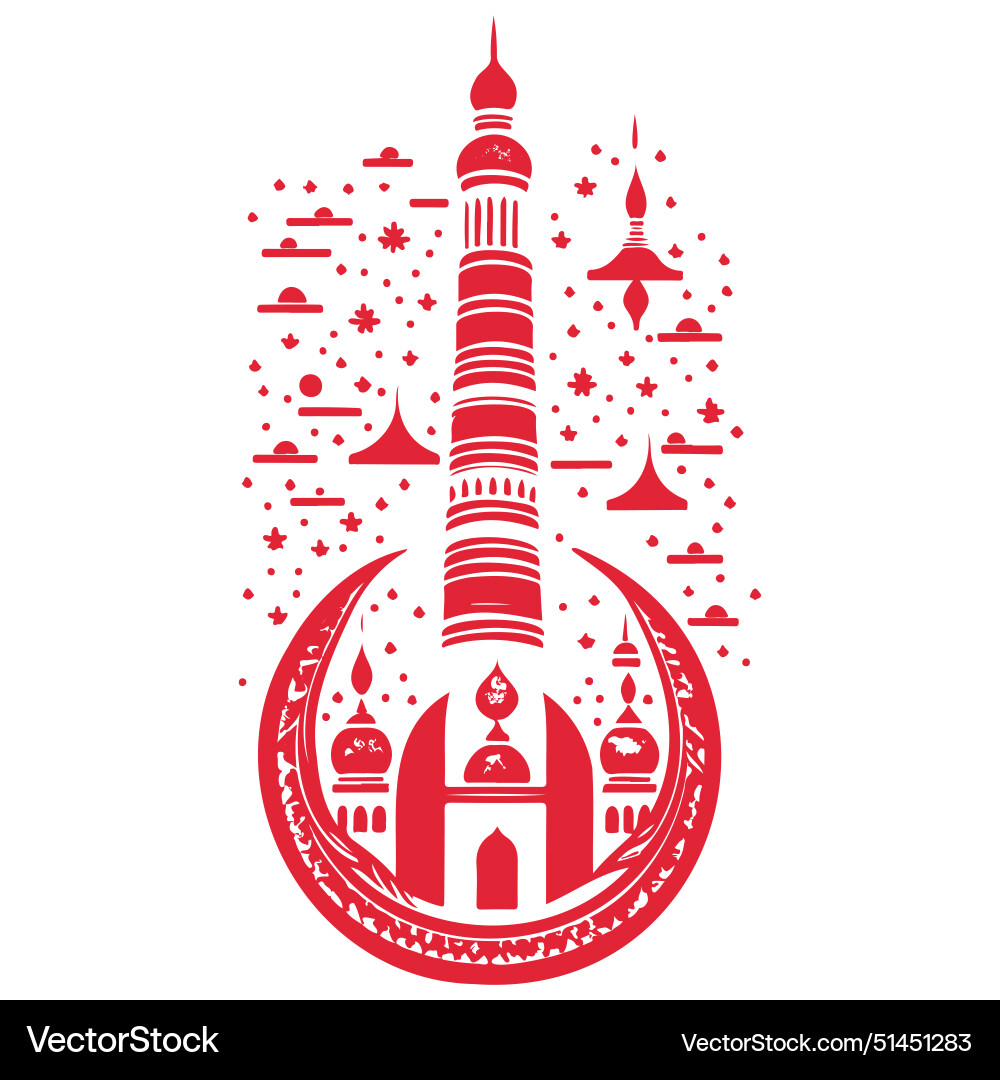 Red minaret ramadan sketch draw Royalty Free Vector Image