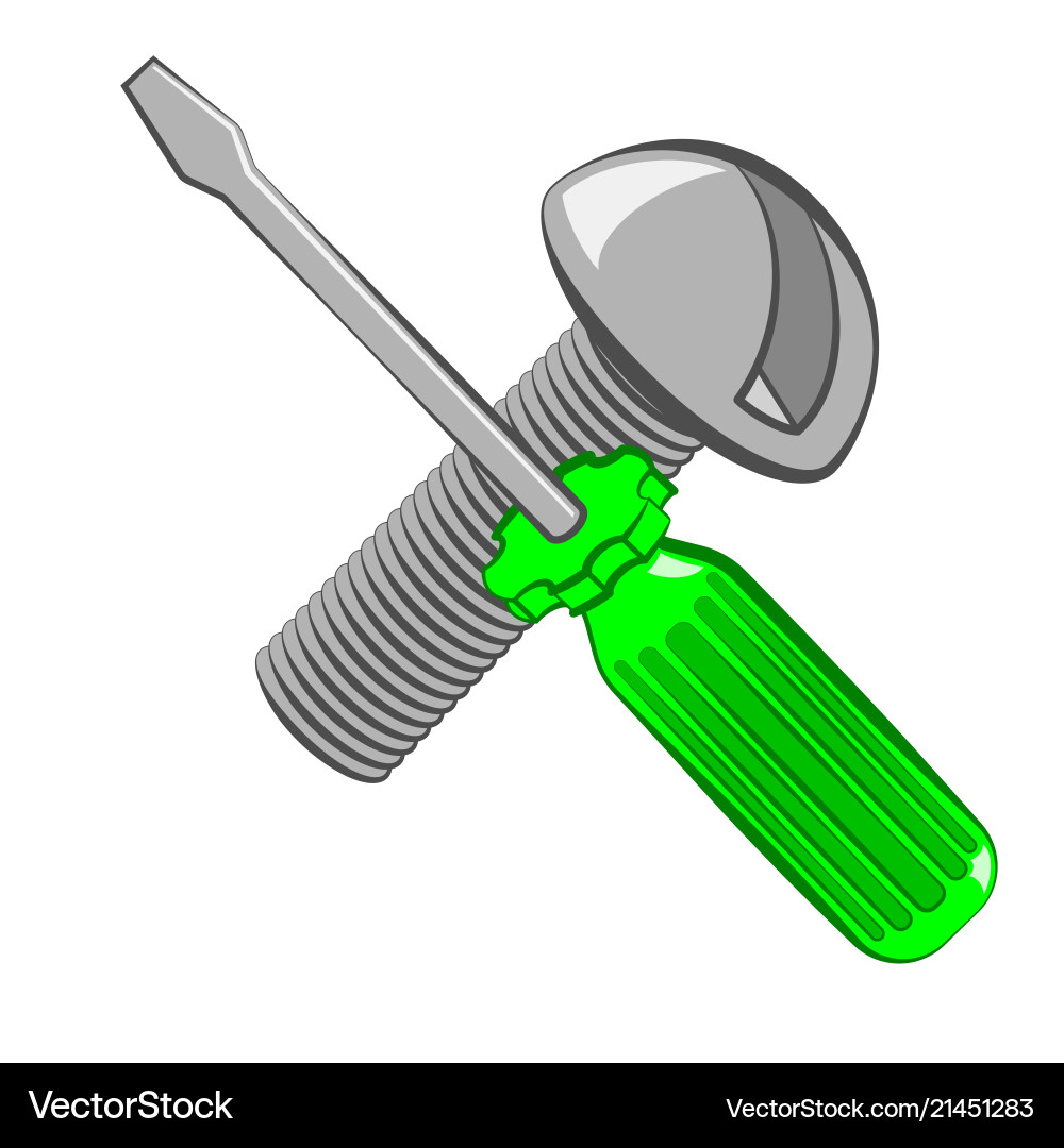 Screwdriver and screw cartoon style Royalty Free Vector