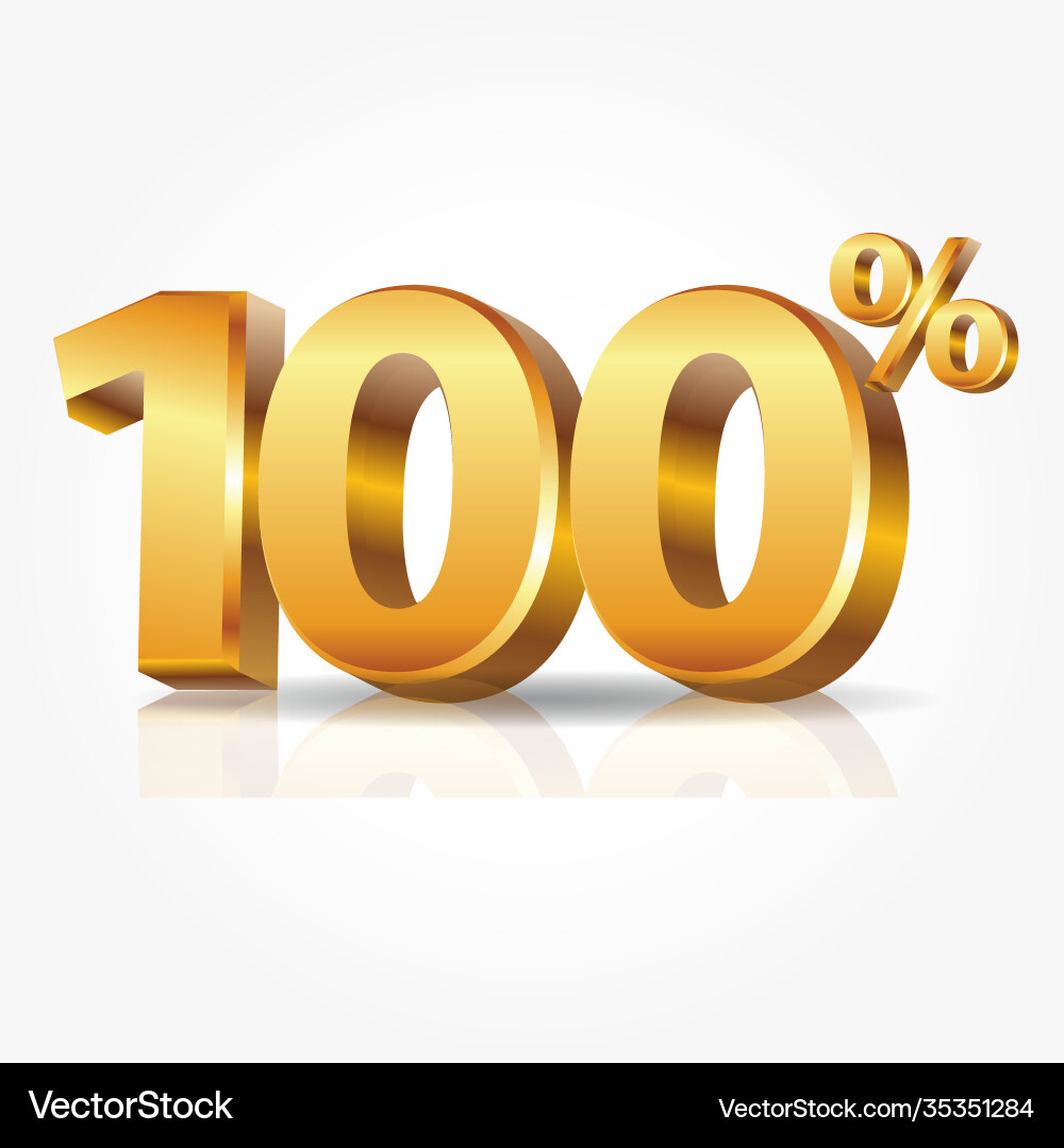 3d shiny gold 100 percent text with reflection Vector Image